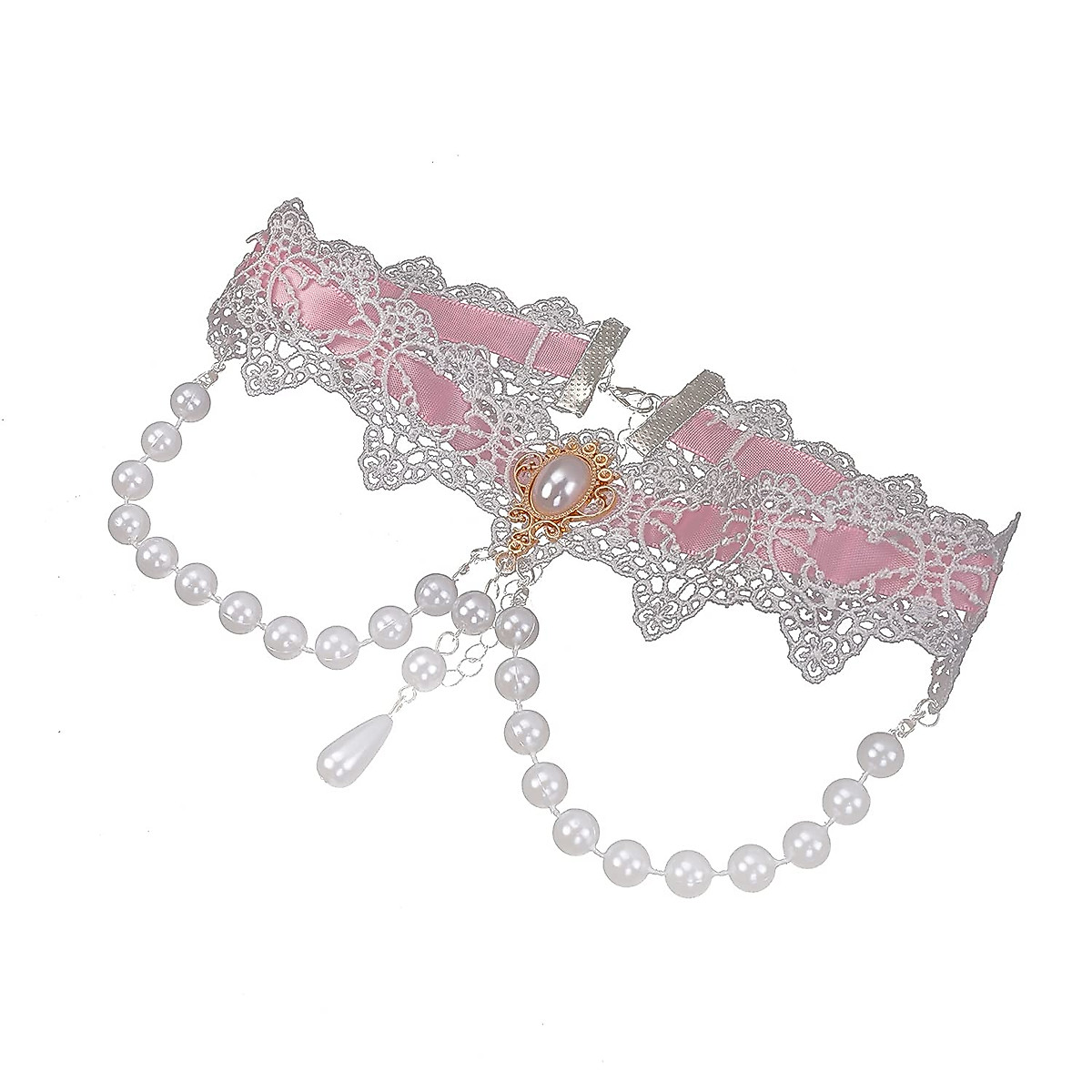 Chargances Gothic Halloween Pink Pearl Lace Necklace for Women Lolita Halloween Decorations Party Accessory