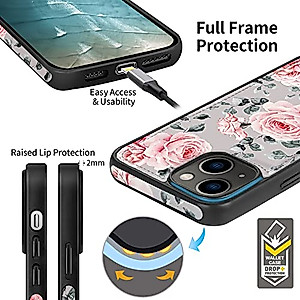 HOGGU iPhone 13 Wallet Case - Magnetic Detachable, RFID Blocking, Hand Strap, Floral PU Leather Cover (Gray)