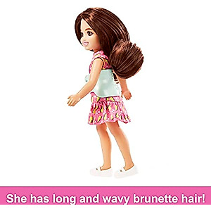 Barbie Chelsea Doll, Small Doll with Brace for Scoliosis Spine Curvature, Brunette Wearing Pink Lightning Bolt Dress