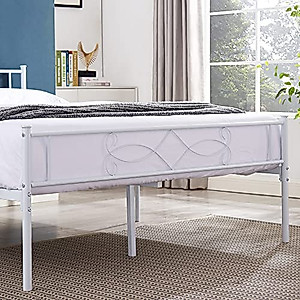 VECELO 14" Full Size White Metal Platform Bed Frame with Headboard,Premium Steel Slat Support/No Box Spring Needed/Noise-Free/Easy Assembly