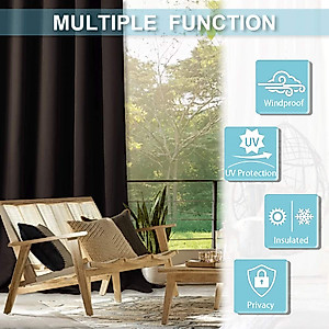 RYB HOME Patio Outdoor Curtains - Waterproof Blackout Privacy Porch Curtains Stain Resist Terrace Shade for Lawn & Garden Pergola Indoor Outdoor Decor, 1 Panel, W 52 x L 108 inch, Brown