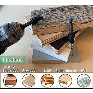 JNB Pro Wood Countersink Drill Bit Set - 5 Pc Adjustable Countersink Bit #8(11/64") All Same Size - 2 Extra 11/64 Tapered Drill Bit, 1 Adjust. Collar, 1 Wrench - 1/4" Quick Change Shank - Countersink