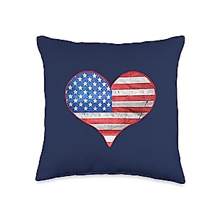 Patriotic Outfitters American Flag Heart 4th July Independence Day Throw Pillow, 16x16, Multicolor