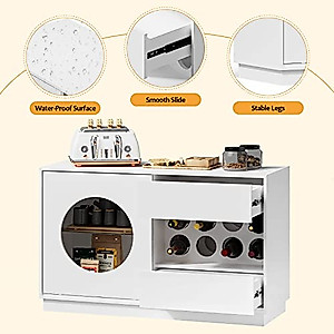Waktavel Wine Bar Cabinet for Alcohol and Glasses, Buffet Cabinet with Storage，Alcohol Cabinet Small Liquor Cabinet Drawers, Sideboard Buffet Pantry Cabinet for Dining Room, White