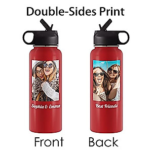 Personalized Water Bottles for Kids, 18oz/32oz Custom Name Stainless Steel Insulated Water Bottle with Straw Lid & Handle, Customized Boys Girls Sports Water Bottle Gifts for School-Solid