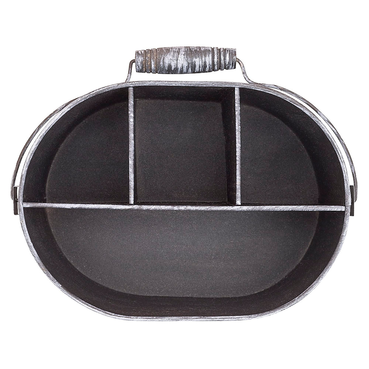 GoCraft Farmhouse Galvanized Metal Flatware Caddy | Rustic Grey Kitchen Home Storage Organiser with 4 Compartments and Handle | Multipurpose Carry-All Utensil Cutlery Napkin Holder