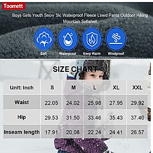 Toomett Boys clothes Snow Pants,Girls Kids Fleece-Lined Soft Shell Hiking Insulated Waterproof snowboard Pants Outdoor,1510,Black/Dark Blue,6-7Years