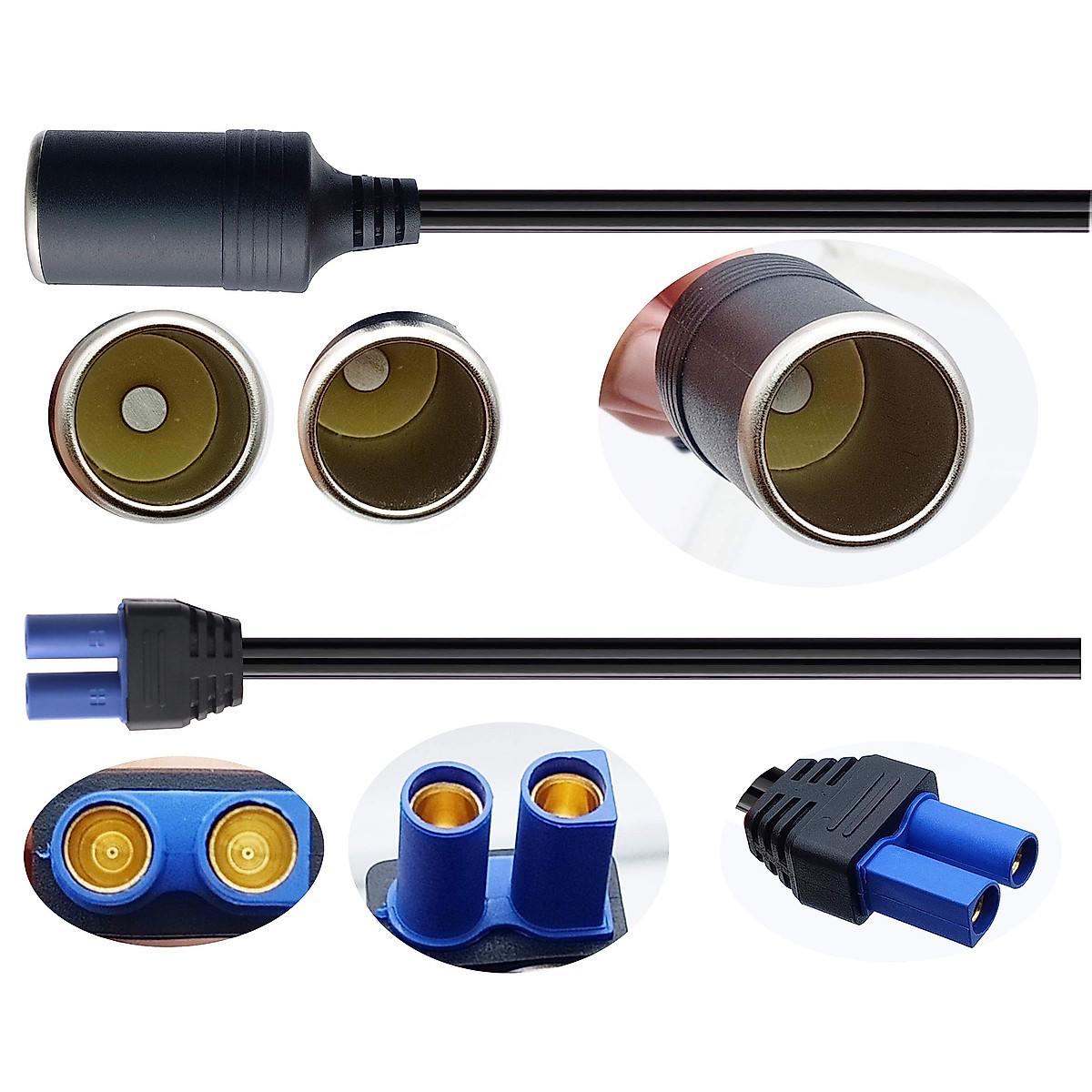 AAOTOKK Cigarette Lighter Socket 12V Car Emergency Start Power EC5 Plug to Female Cigarette Lighter Port Adapter Cables Car Battery Booster Mini Portable Power Pack car Jump Starter (20cm/7.8inch)