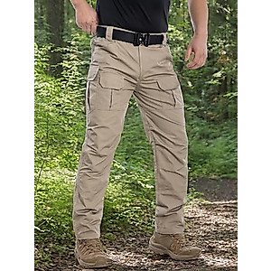 NAVEKULL Men's Outdoor Tactical Pants Rip Stop Lightweight Waterproof Military Combat Cargo Work Hiking Pants Khaki