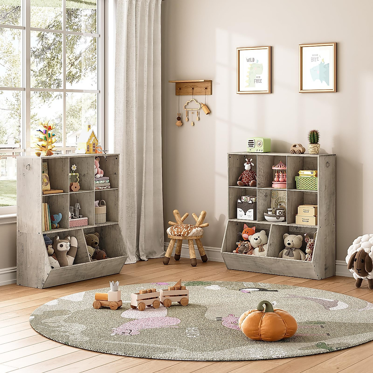 HOOBRO Kids Bookshelf, Toy Storage Cabinet, Kids Toy Organizer, 8 Cubicles, Bookcase Footboard, Bookshelf for Kids, for Playroom, Bedroom, Nursery, School, Rustic Brown FG35CW01G1