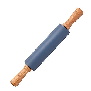 Silicone Rolling Pin Non Stick Surface Wooden Handle,rolling pins for baking,Blue Rolling Pin Handle Rolling Pin Non-Stick Silicone Rolling for Home Kitchen Cake