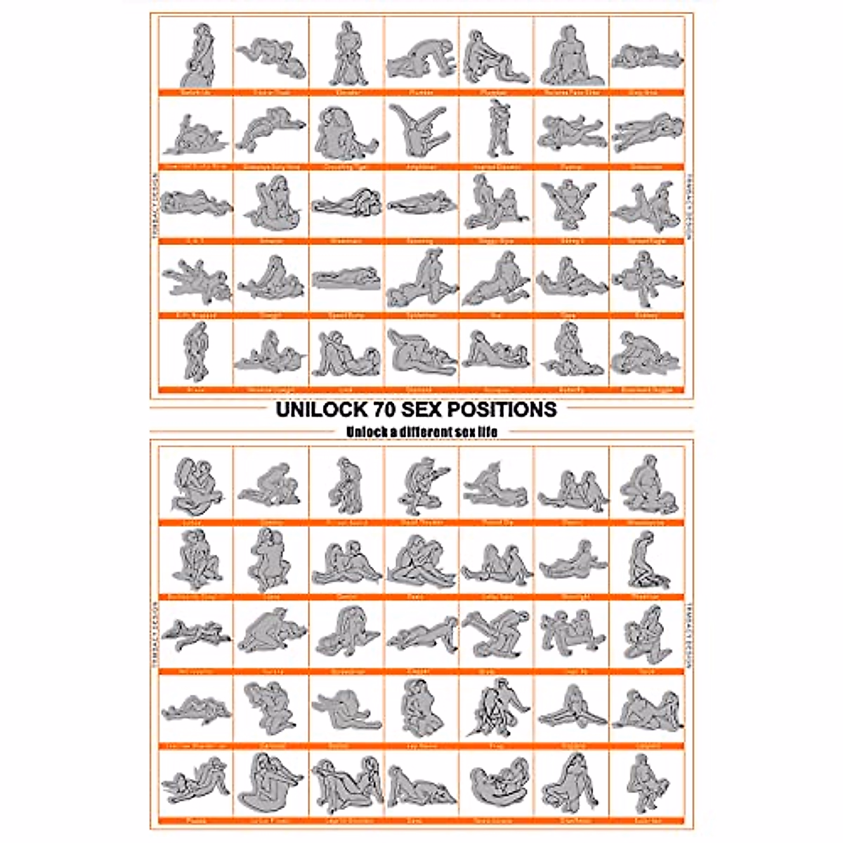 Trmbacy DIY Ŝẹx Posture Diagram Scratch-Off Chart 70 Phallenging Poses Wall Poster 14 x 20 Inch