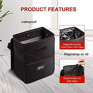 Simple Deluxe Car Trash Can with Lid and Storage Pocket, Leak-Proof Car Garbage Can with Adjustable Strap, Collapsible Portable and Waterproof Trash Bag, 2 Gallon, 8.2" L x 5.5" W x 10.2" H, Black