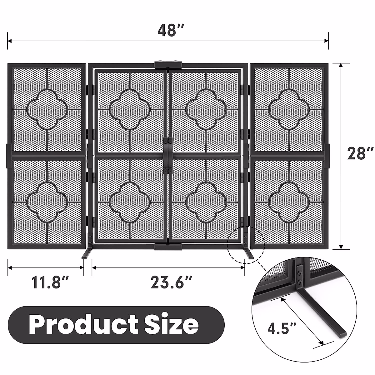 Amagabeli 48 x 28 Inch Fireplace Screen with Doors 3 Panel Foldable Wrought Iron Furnace Fireguards Fireplace Cover Free Standing Large Screen for Fireplace Wood Burning Metal Mesh Fire Spark (Black)