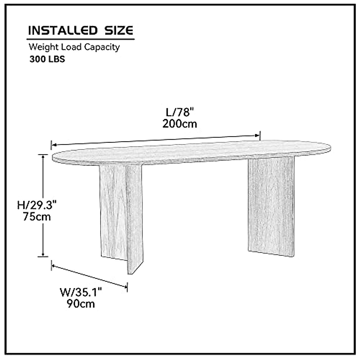 LKTART 78''Walnut Wood Dining Table Brown Wooden Legs Large Modern Table for 4-8 Person Kitchen Dinning Room Offine Meeting Room