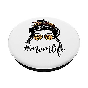 Classy Mom Life with Messy Bun& Leopard Bandana PopSockets PopGrip: Swappable Grip for Phones & Tablets
