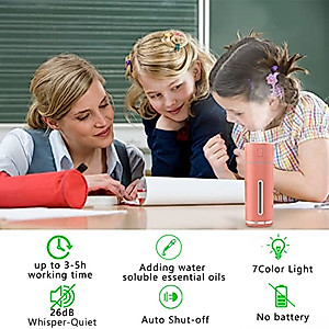 Cool Mini Humidifier Diffuser, Essential Oil Diffuser,USB Portable Desk Humidifier with 2 Mist Modes and 7-Color Lights,Waterless Auto Shut-off,for Car,Bedroom,Home,Office(Pink)