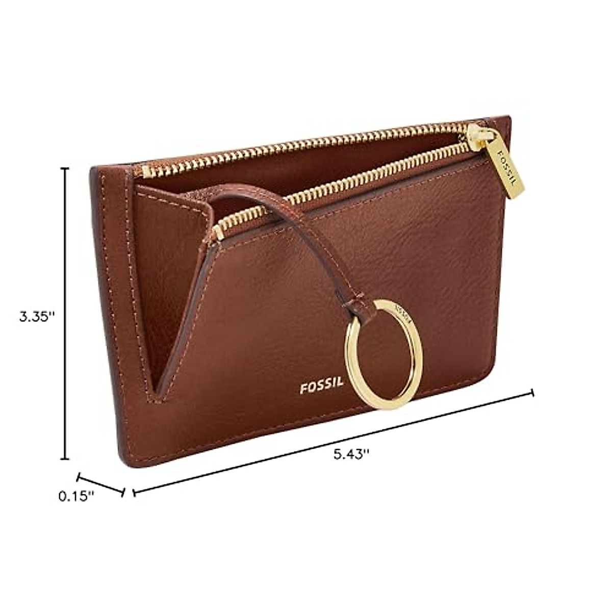 Fossil Women's Logan Leather Wallet Slim Minimalist Zip Card Case with Keychain, Brown (Model: SL7925200)
