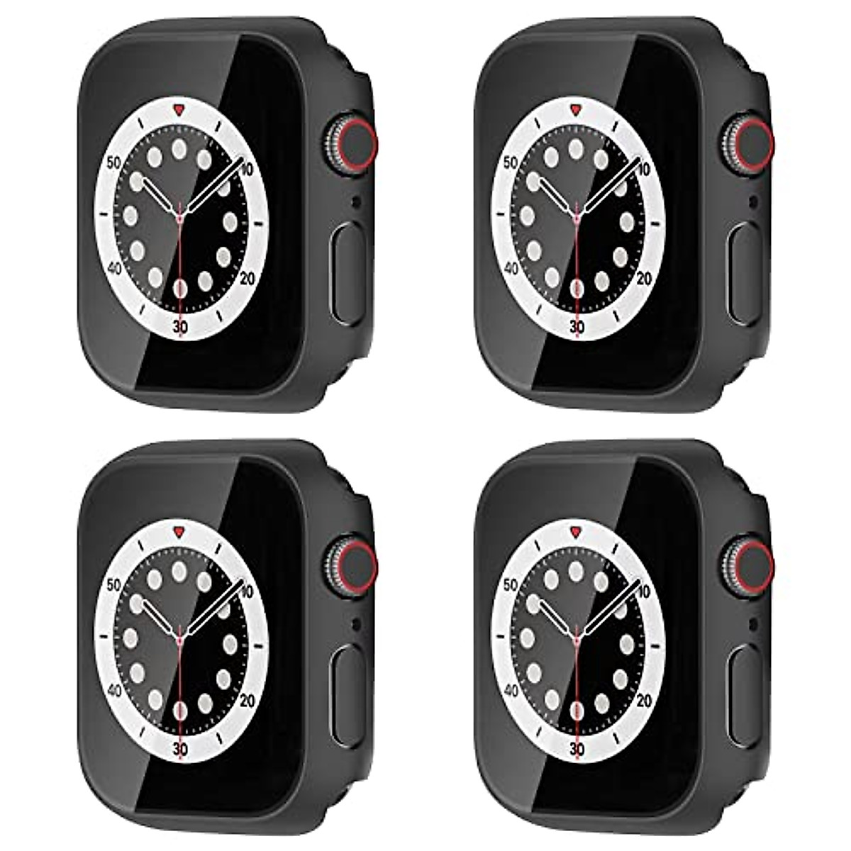 4 Pack Jeluse Case Compatible with Apple Watch Series 8/7 45mm, Built-in Tempered Glass Screen Protector, Hard PC Bumper Scratch Resistant Full Protective Touch Sensitive iWatch 45mm Cover