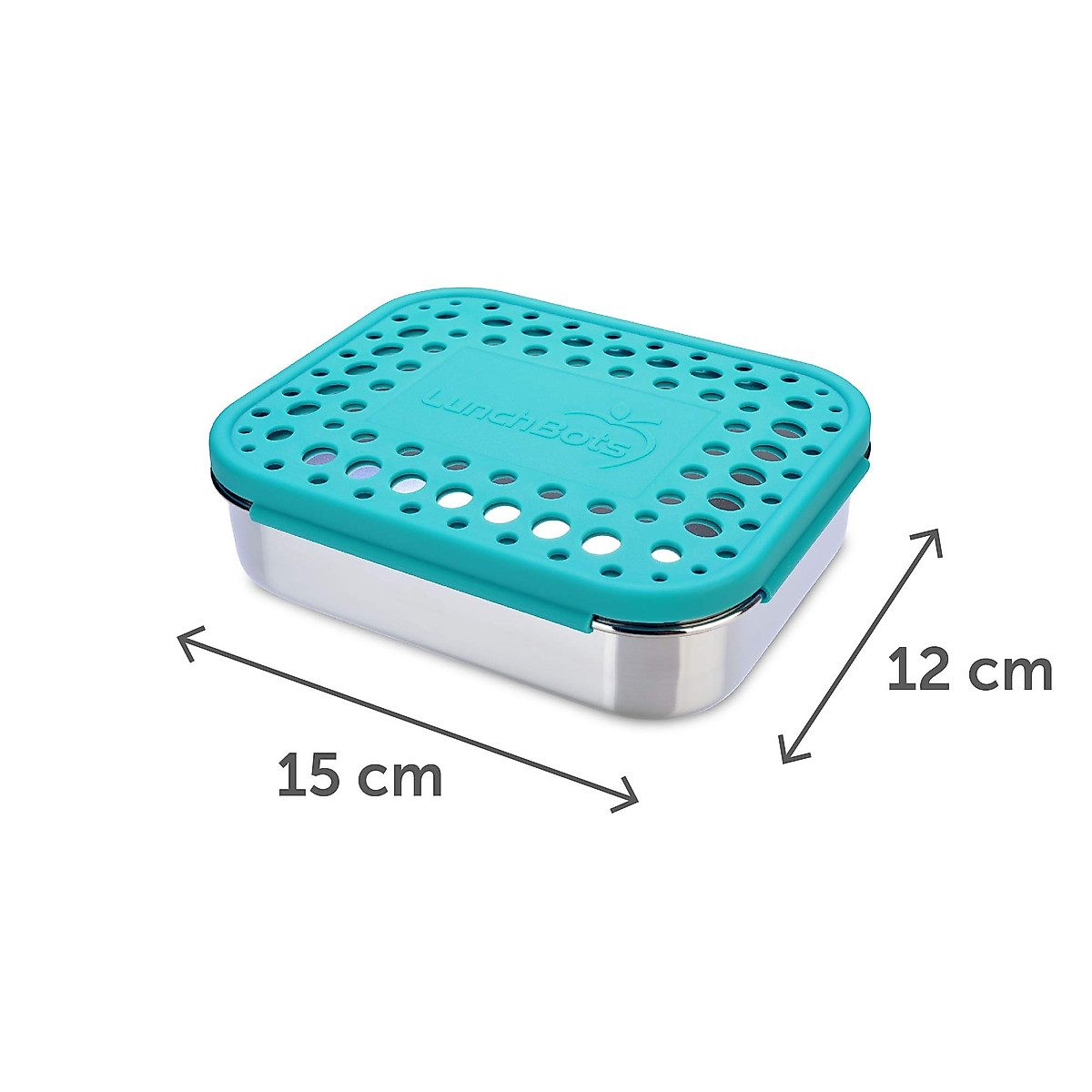 LunchBots Medium Trio II Snack Container - Divided Stainless Steel Food Container - Three Sections for Snacks On the Go - Eco-Friendly, Dishwasher Safe, BPA-Free - Stainless Lid - Aqua Dots