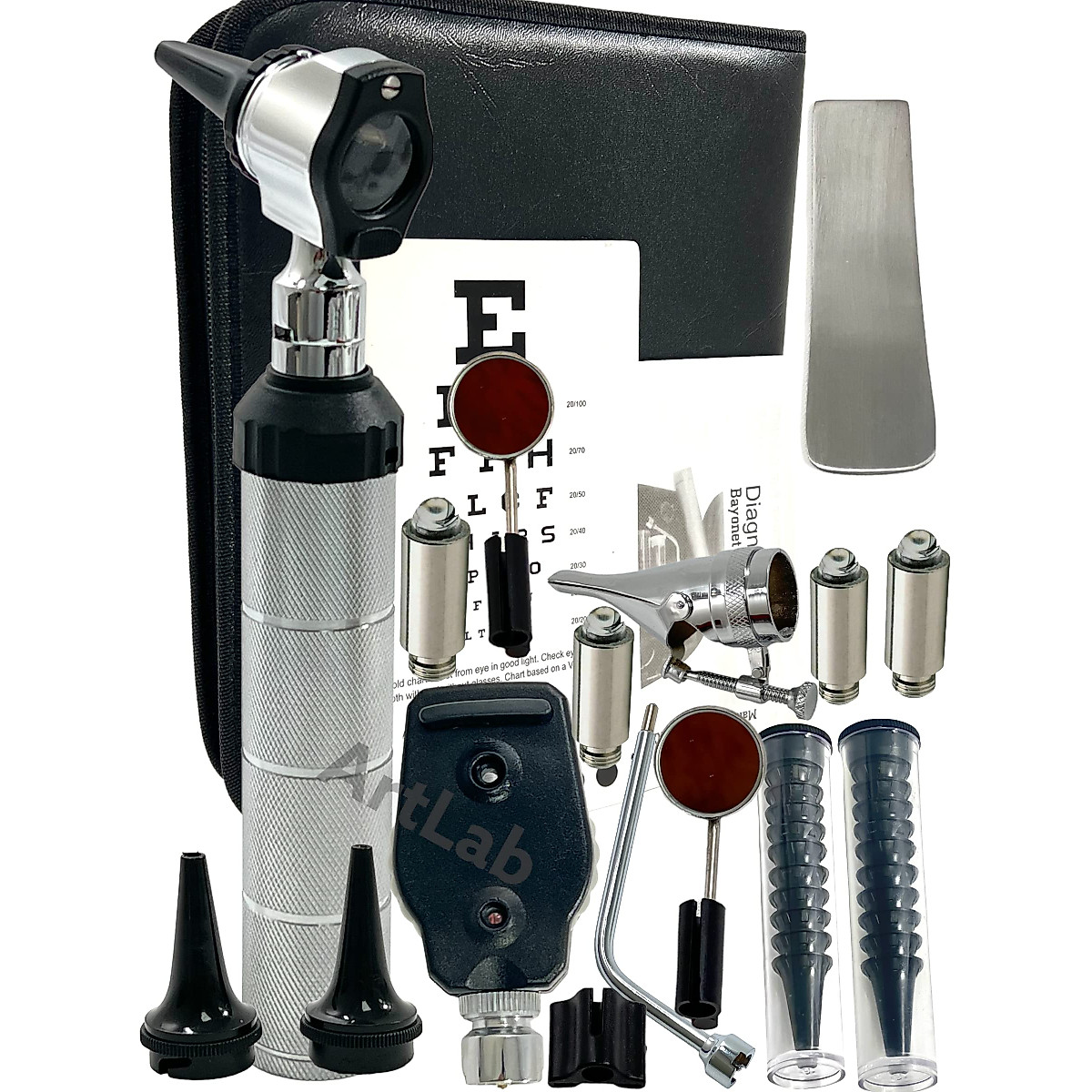 ArTLaB-Premium 3-in-1 Otoscoope Oph Diagnostic set- Multi-Function otoscope- Kit for Home & Nursing Students-Sight Chart, Replacement Tips, Easy to Carry Case (36 Pcs Set Ent Set)