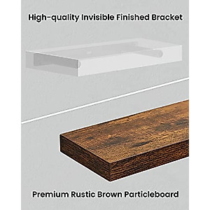 Hzuaneri 15" Floating Shelves - Set of 4 Bathroom Shelf, Retro Wall Shelf, Wall Mounted Hanging Shelf with Invisible Brackets, for Living Room Decor, Bathroom, Bedroom, Kitchen, Rustic Brown