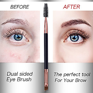 Duo Eyebrow Brush, Spoolie Brush and Angled Brow Brush Eyelash Brush for Eye Makeup. (5pcs, Black)