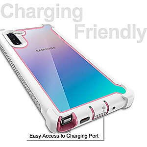 KSELF Case for Samsung Galaxy Note 10 Case with Screen Protector, Full Body Protective Hybrid Dual Layer Shockproof Acrylic Back Case Cover for Galaxy Note 10 5G 6.3 inch (White Pink)