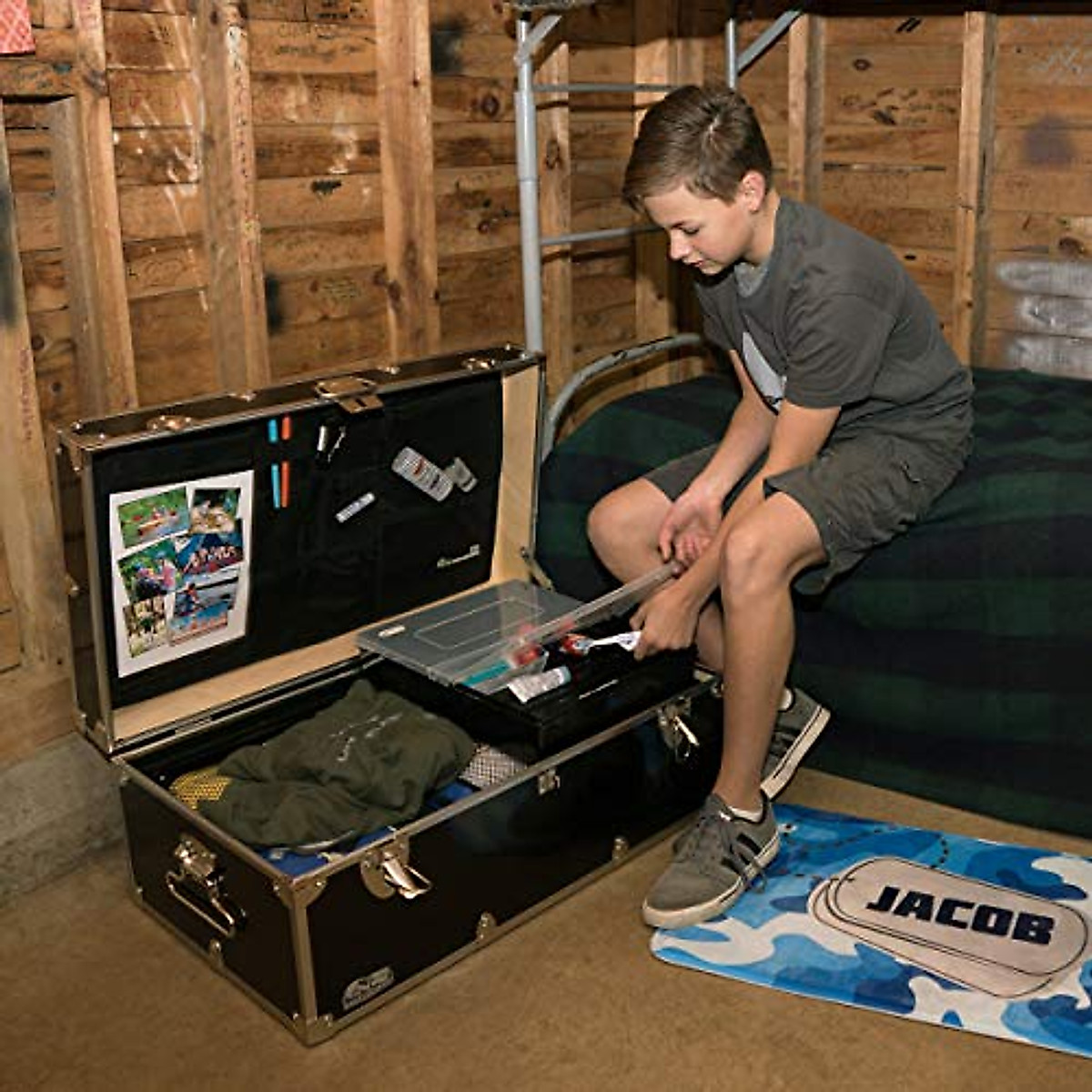 C&N Footlockers Summer Camp Trunk with Organizer Tray - Happy Camper Storage Chest - Available in 20 Colors - 32 x 18 x 13.5 Inches (Purple)