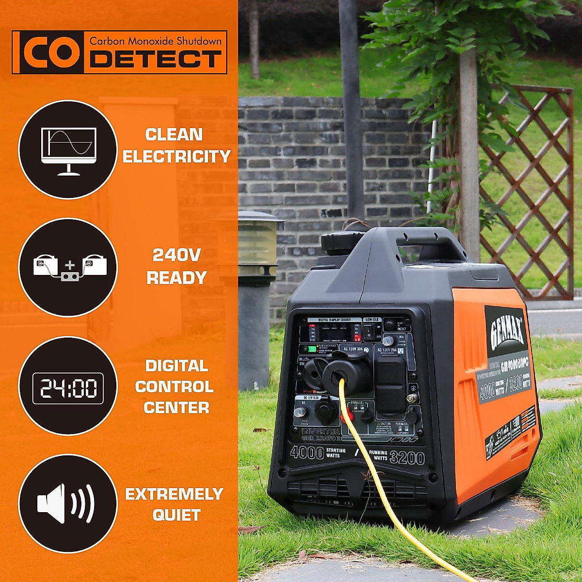 GENMAX Portable Generator,4000W ultra-quiet145cc Engine &Parallel and Series Ready, EPA & CARB Compliant, Eco-Mode Feature, Ultralightweight for Backup Home Use & Camping (GM4000iSAPC)