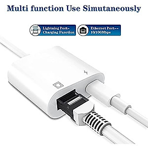 [Apple MFi Certified] Lightning to Ethernet Adapter, 2 in 1 RJ45 Ethernet LAN Network Adapter for iPhone/iPad/iPod, iPhone Ethernet Adapter with Charge Port, 10/100Mbps High Speed, Plug and Play