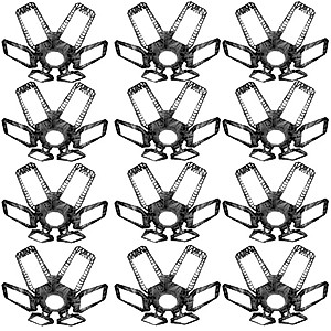 12 Pack LED Garage Lights 200W, 20000lm Shop Lights Bright 6 Leaf Deformable Garage Lights Ceiling Led,6500K Daylight Adjustable Folding Garage Lighting Bulb Fixture E26/E27 for Garage,Workshop