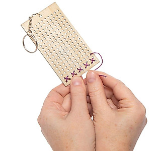 Baker Ross AT805 Wooden Keyring Cross Stitch Kits - Pack of 5, Arts and Crafts for Kids