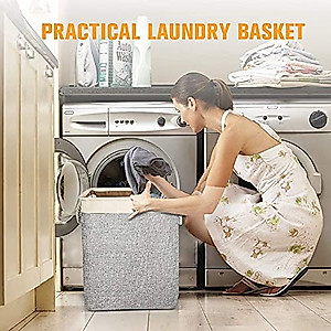 Laundry Basket of the Collapsible Linen,Laundry Hamper with Rope Handles Built-in Lining with Foldable Brackets Laundry Storage Baskets for Bathroom,Toys and Clothing Organization