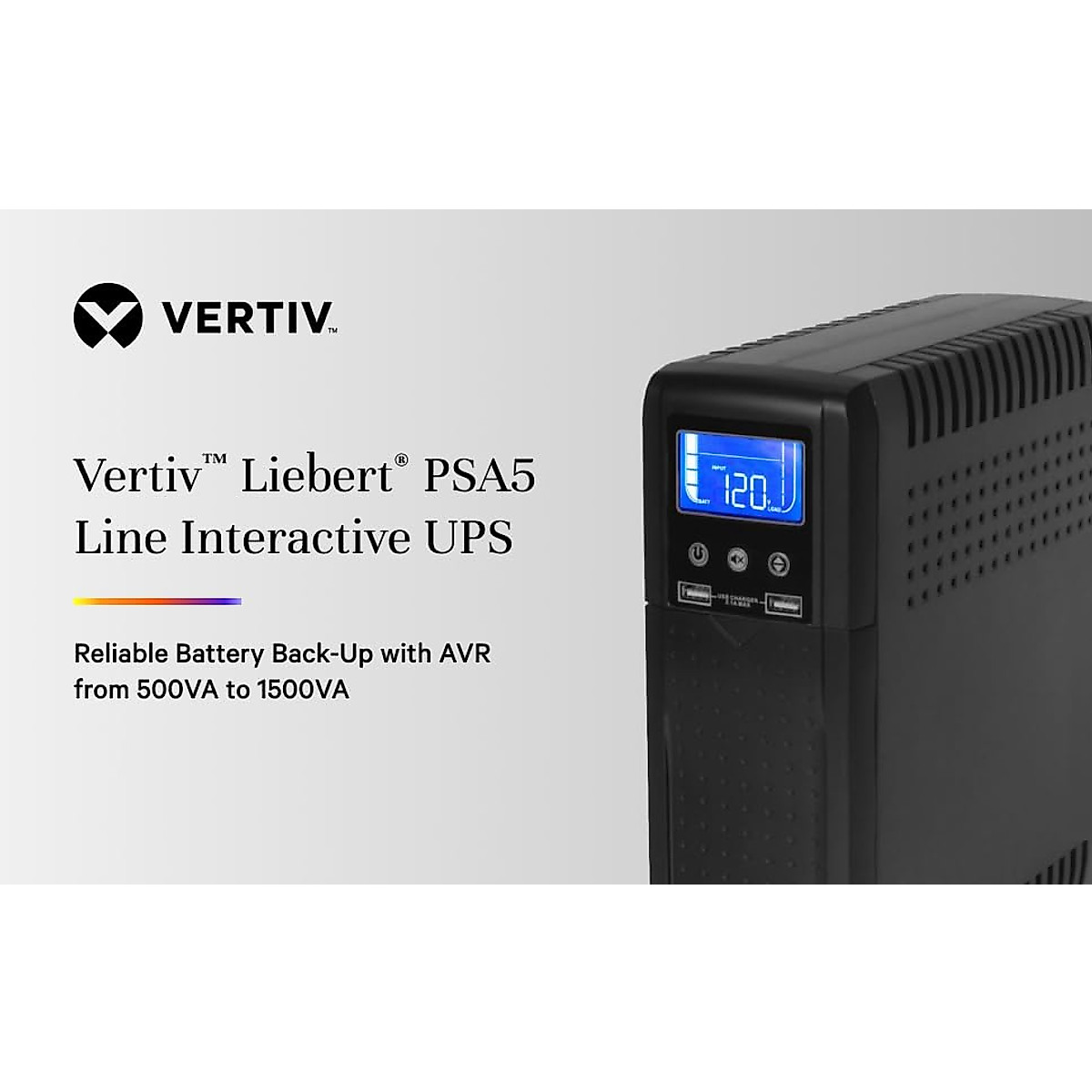 Liebert PSA5 UPS - 1000VA/600W 120V, Line Interactive, AVR, mini tower, 10 outlets, USB Charging, 3 year warranty, Uninterruptible Power Supply, Battery Backup with Surge Protection (PSA5-1000MT120)