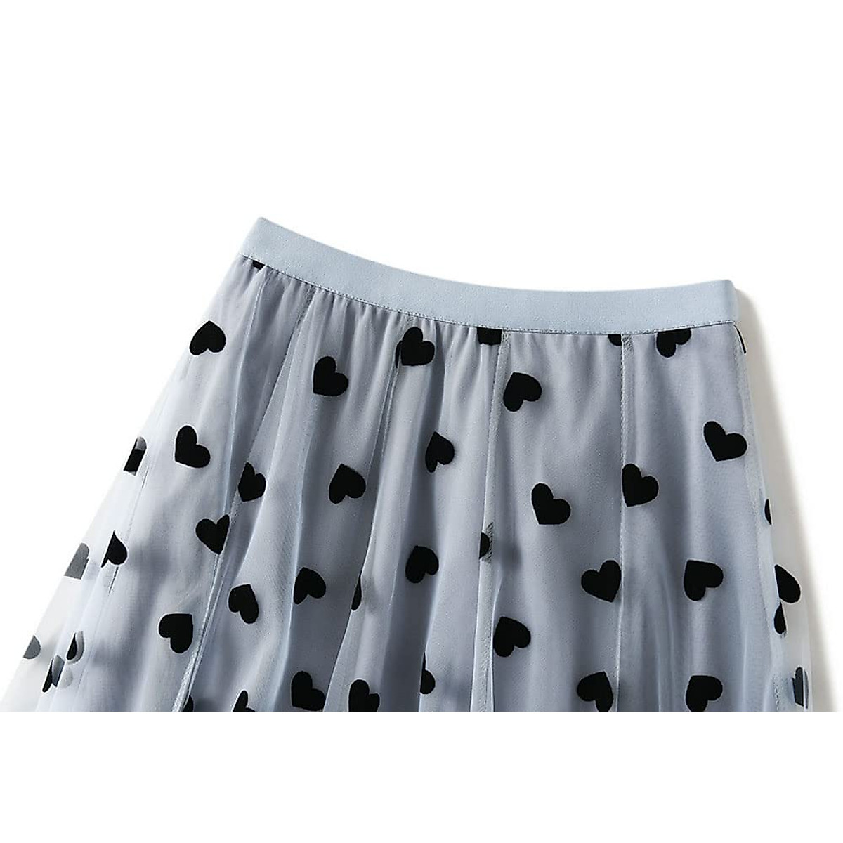 chouyatou Women's Sweet Heart Print Elastic Waist Swing Dance Tulle Long Skirt (One Size, Blue)