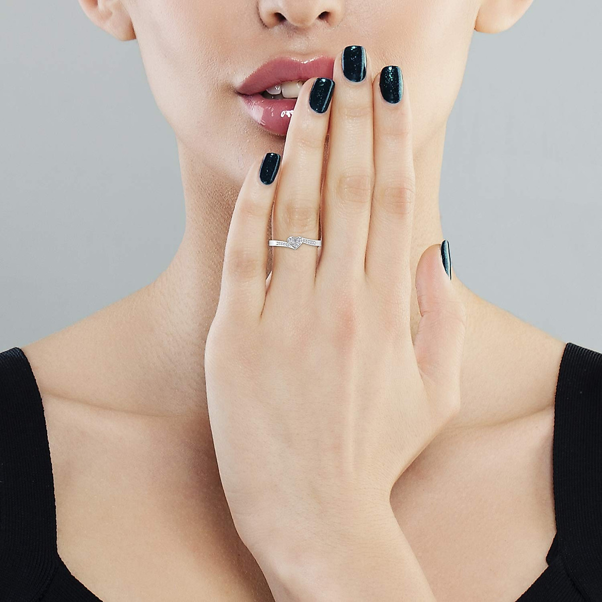 925 Sterling Silver 1/10 Carat Certified Round Diamond Heart Ring for Women | Heart Promise | Size 7