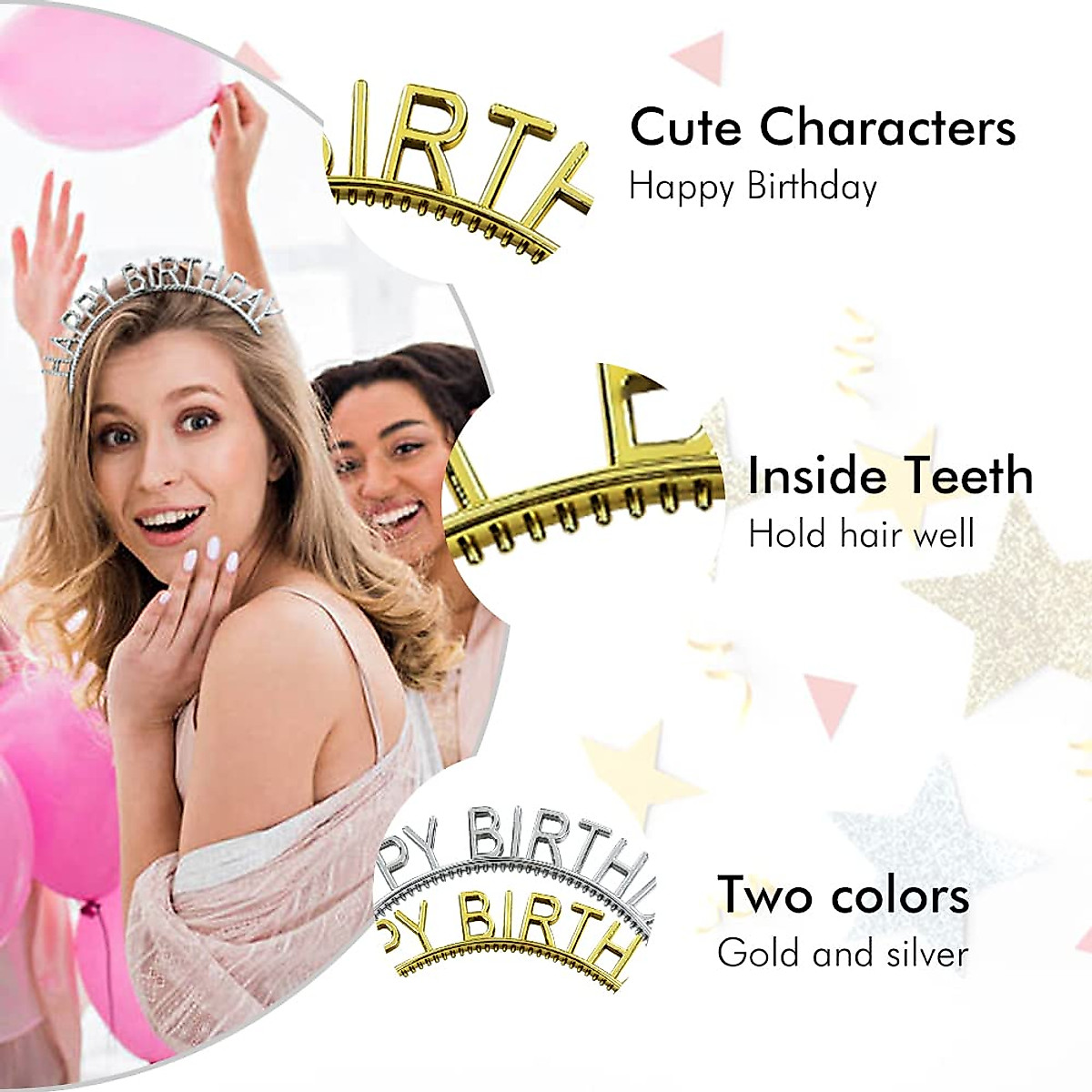 Lawie 10 Pack Bulk Gold Silver Happy Birthday Headbands Thin Plain Blank Hard Base Plastic Headbands Skinny Hair Bands Clasps Tiara Crown Hair Holder DIY Arts and Crafting Party Headpiece Accessories