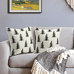 KSLIDS Black Christmas Tree Pillow Covers Set of 2 Xmas Trees Geometric Square Throw Pillows Couch Winter Holiday Pillow Cases Rustic Farmhouse Christmas Decor Home Sofa Porch Bed Outdoor 18x18 Inch