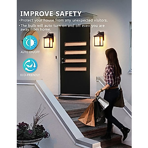 Ecoiot GU24 Dusk to Dawn Outdoor Light Bulbs,Light Sensor A19 LED Bulbs,Photocell Sensor, Automatic On/Off for Indoor/Outdoor Security Lighting,10Watt(90Watt Equivalent),2700K Soft White,4 Pack