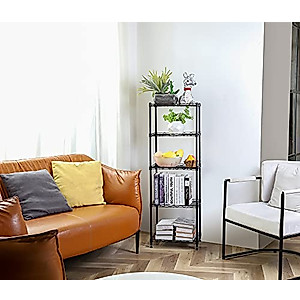 YOHKOH 5-Wire Shelving Metal Storage Rack Adjustable Shelves for Laundry Bathroom Kitchen Pantry Closet (16.6L x 11.8W x 48H,Matte Black)