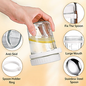 Overnight Oats Jars with Spoon and Lid (15 oz4Pack), Airtight Oatmeal Container with Measurement Marks, Mason Jars with Lid for Cereal On The Go Container (4 white)