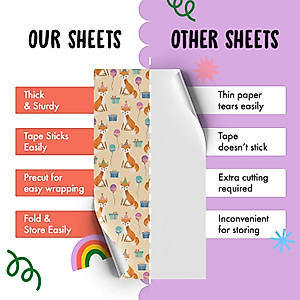 CENTRAL 23 Kids Wrapping Paper - 6 Sheets of Gift Wrap - Birthday Fox - For Baby Boys or Girls - Woodland - Comes with Stickers - Recyclable