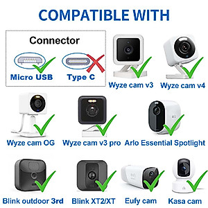 DIANMU 2Pack 20FT Flat Power Extension Cable for Wyze Cam v4/v3/OG/v3 Pro, Blink Mini, Kasa Indoor, Blink Mini Pan, SimpliSafe, Charging Power Cord for Security Camera (Not for WyzePan v3, Not Type-C)