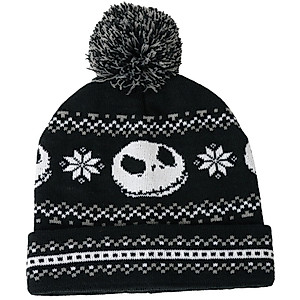Disney Jack Skellington Womens Knit Beanie Hat and Texting Glove Set (Black)