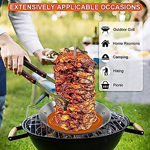 Al Pastor Skewer for Grill, Stainless Steel Vertical Skewer, Brazilian Vertical Spit Stand with 3 Removable Spikes(8”/10"/12”)& Brushes, for Tacos Al Pastor, Shawarma Kebabs Smoker Oven BBQ Dishes