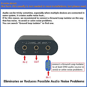 TENEALAY 2 Way Audio mixer 3.5mm Un-powered mixer, 2 to 1 Stereo aux 3.5mm line levels control Box mini passive mixer X21