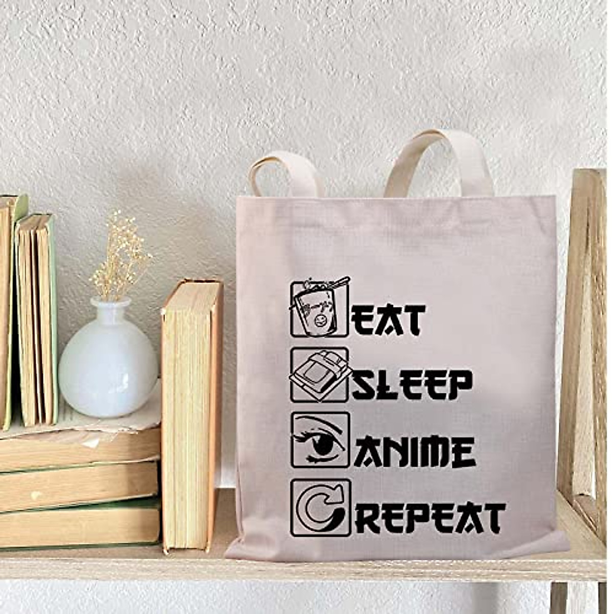 BDPWSS Anime Canvas Tote Bag Anime Lover Gift Anime Fans Bag Eat Sleep Anime Repeat Kawaii Anime Reusable Handbag (Sleep anime TG)
