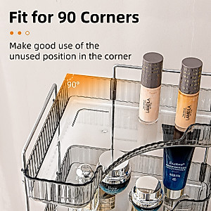 INVSSENE Corner Bathroom Countertop Organizer, 2 Tiers Vanity Trays for Bathroom Counter, Makeup Organizer, Perfume Tray, Kitchen Spice Rack, Fits 90 Corner, Smoky Gray