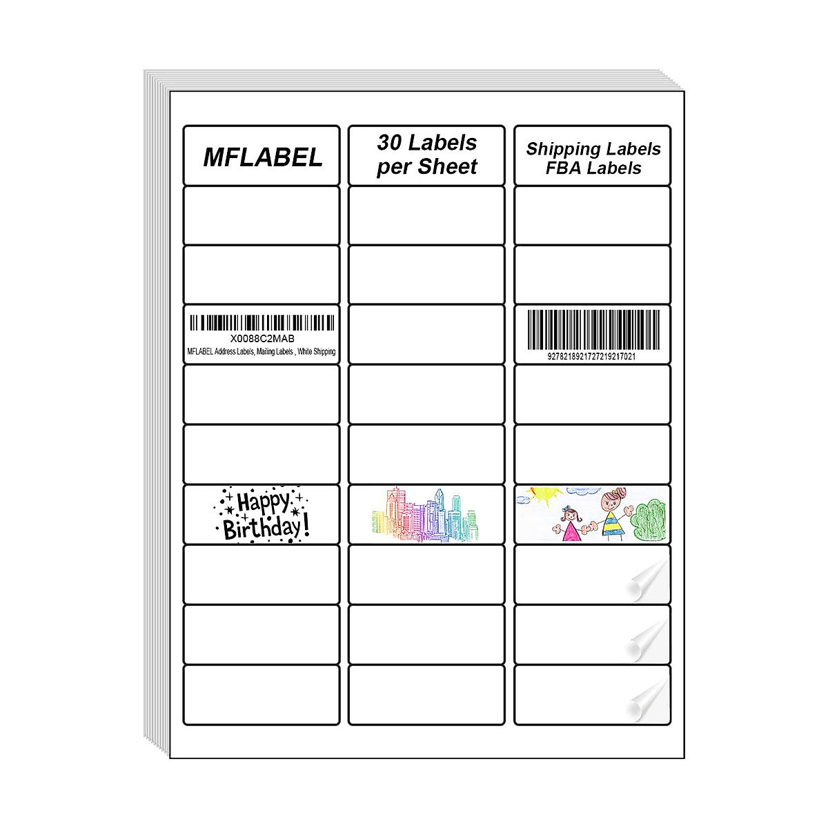 MFLABEL Address Labels, 1" x2-5/8 Mailing Labels, 30-UP White Shipping Labels for Inkjet or Laser Printer, 750 Sticker Labels (25 Sheets), 30 Labels per Sheet